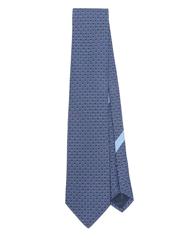 FERRAGAMO Gancini-print Silk Neck Tie - Blue