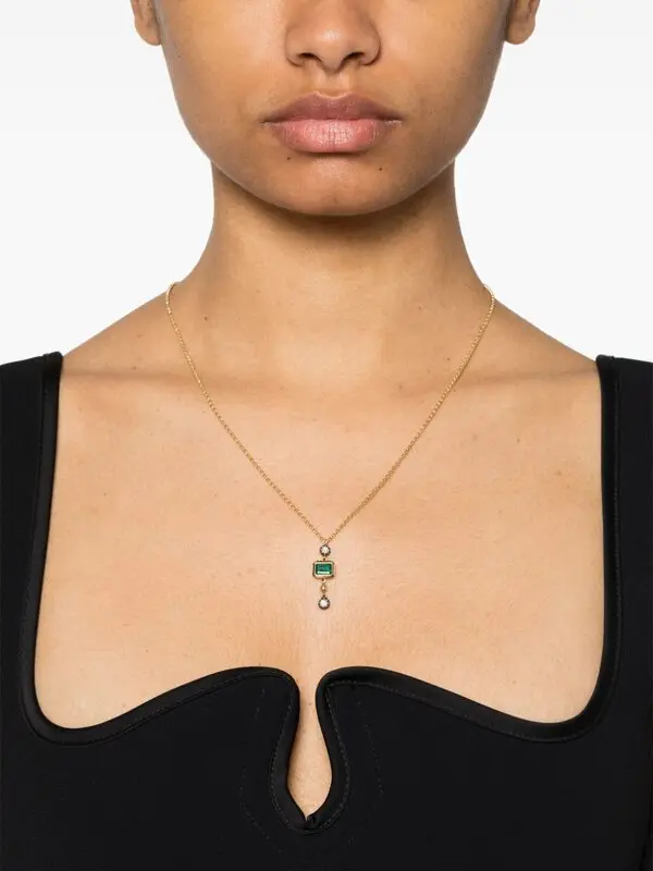LEANDRA 18k Yellow Emerald And Diamond Pendant Necklace