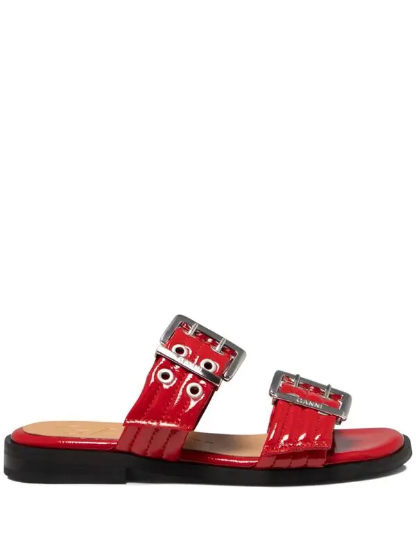 GANNI Buckle-fastening Slides - Red