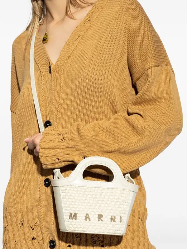 Marni Tropicalia Micro Bag In Leather And Raffia-effect Fabric - White