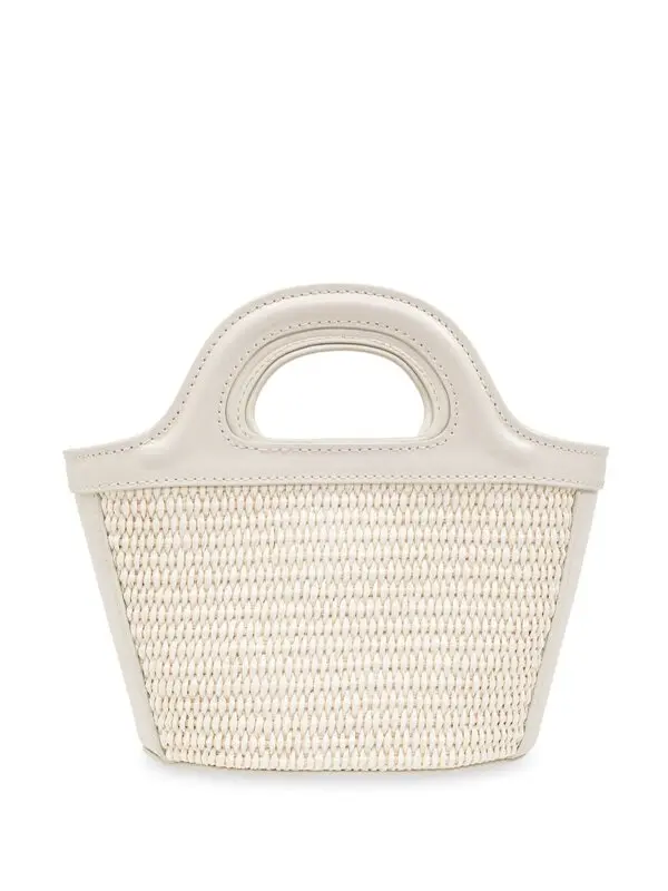 Marni Tropicalia Micro Bag In Leather And Raffia-effect Fabric - White