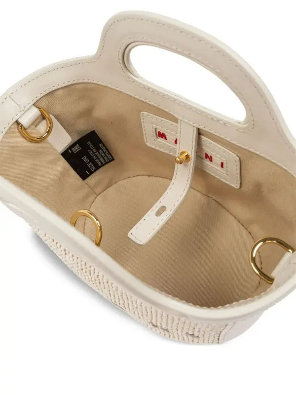 Marni Tropicalia Micro Bag In Leather And Raffia-effect Fabric - White