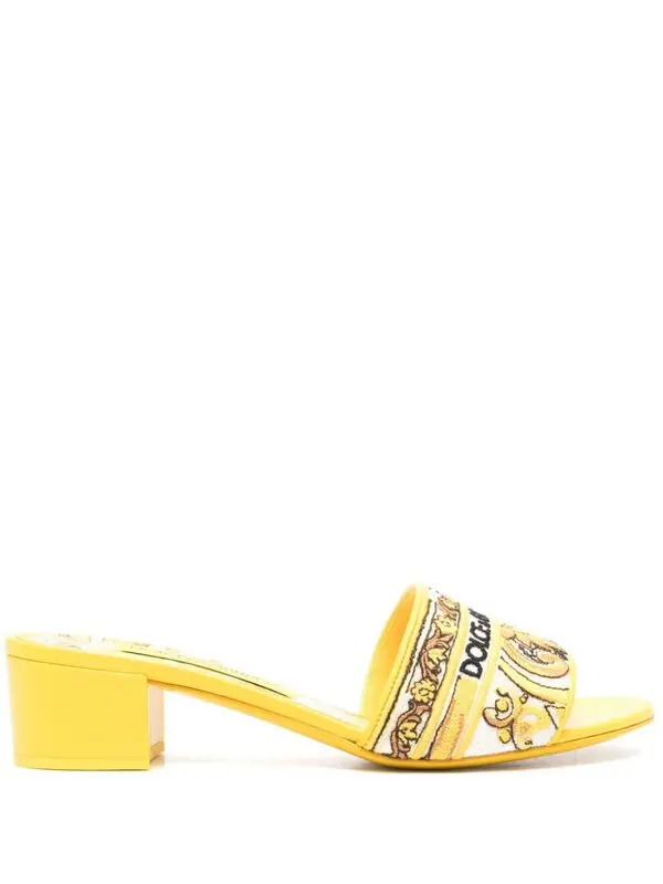 Dolce & Gabbana 40mm Majolica-embroidered Sandals - Yellow