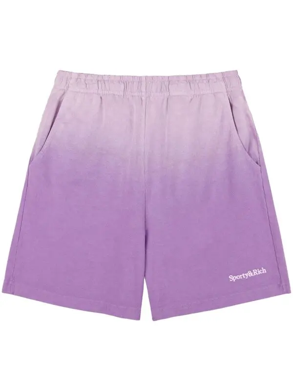 SPORTY & RICH Gradient-effect Cotton Track Shorts