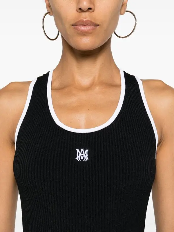 Amiri Ribbed Knit Mini Dress With Contrasting Trim