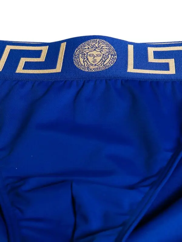 Versace Nylon-blend Swim Briefs With Greca Border - Blue