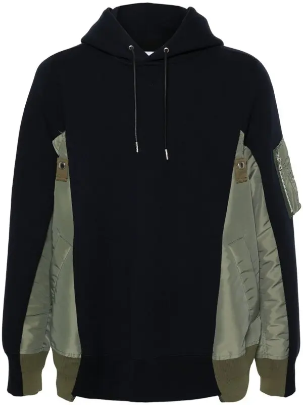 Sacai Panelled Drawstring Hoodie - Blue