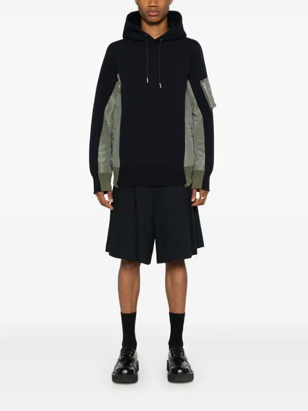 Sacai Panelled Drawstring Hoodie - Blue
