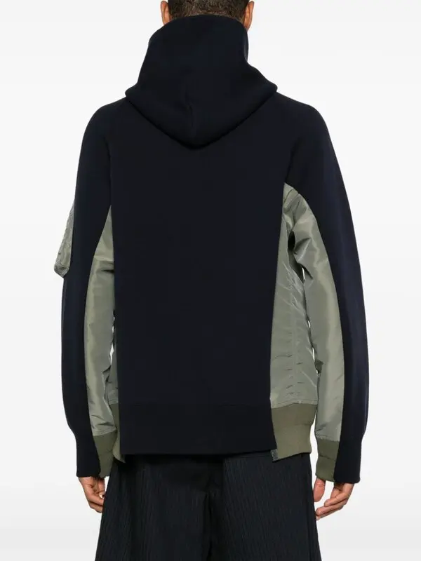 Sacai Panelled Drawstring Hoodie - Blue