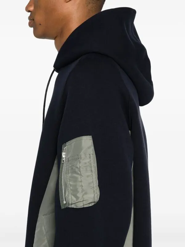 Sacai Panelled Drawstring Hoodie - Blue
