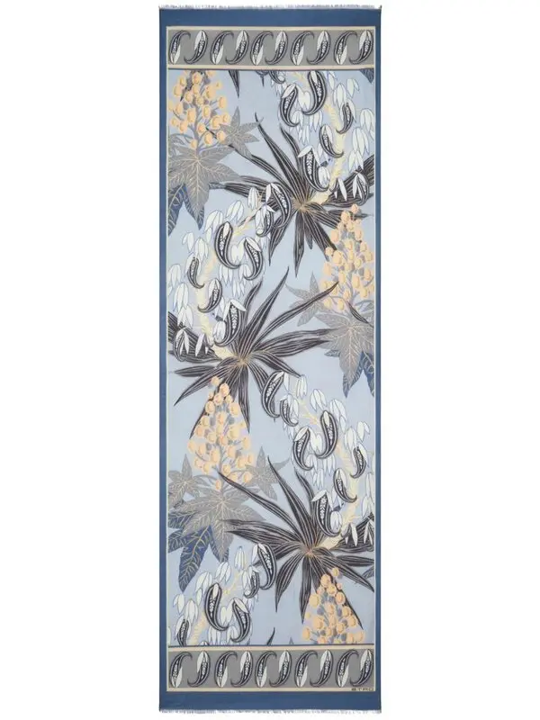 Etro Frayed Floral-print Scarf - Blue