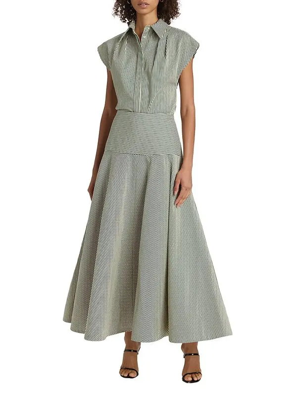 Brandon Maxwell Poppy Striped Poplin Maxi Skirt