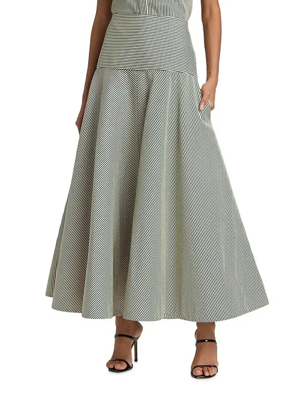 Brandon Maxwell Poppy Striped Poplin Maxi Skirt