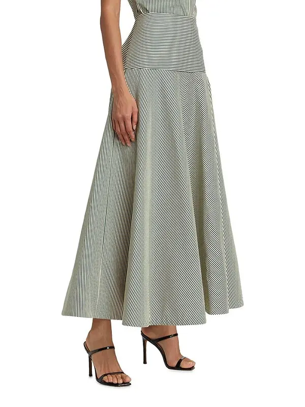 Brandon Maxwell Poppy Striped Poplin Maxi Skirt
