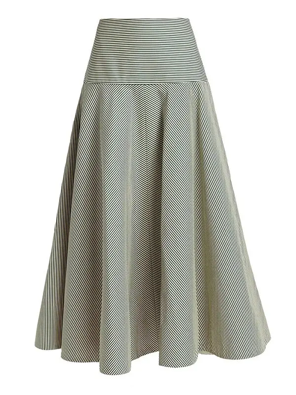 Brandon Maxwell Poppy Striped Poplin Maxi Skirt