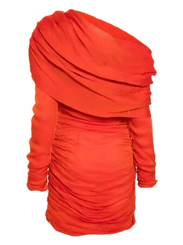 Saint Laurent Off-shoulder Ruched Minidress - Orange