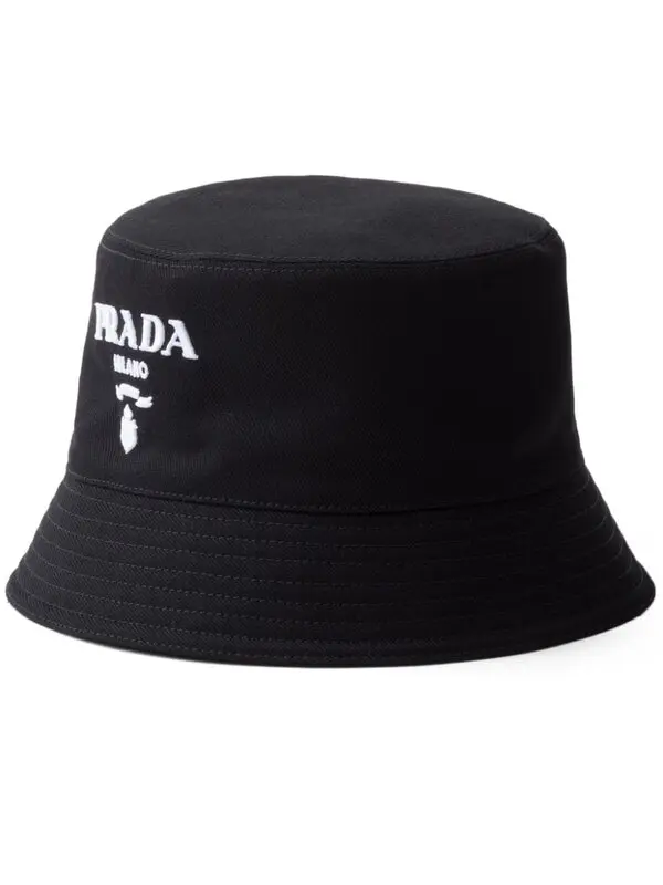 Prada Logo-embroidered Drill Bucket Hat - Black