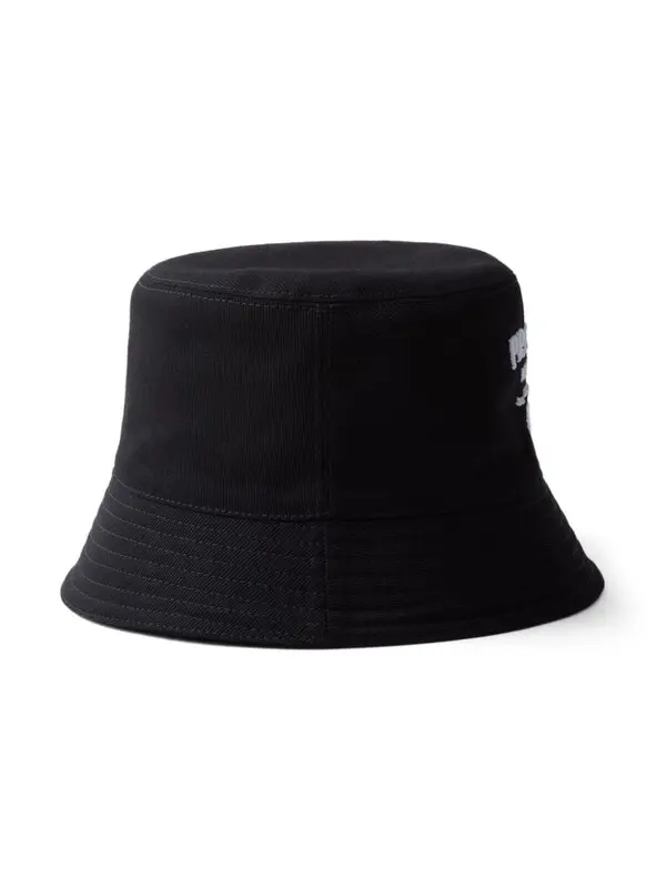 Prada Logo-embroidered Drill Bucket Hat - Black