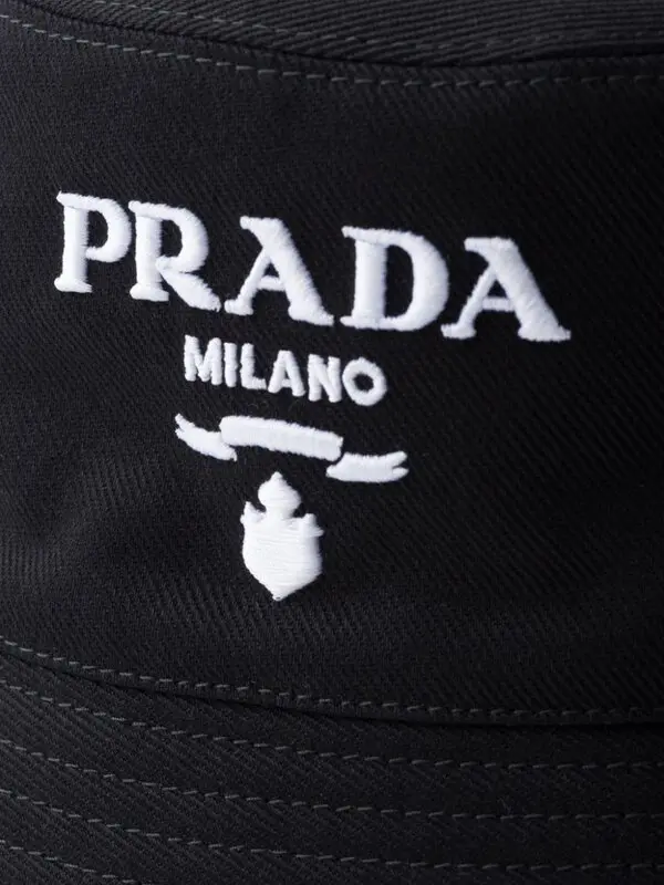Prada Logo-embroidered Drill Bucket Hat - Black