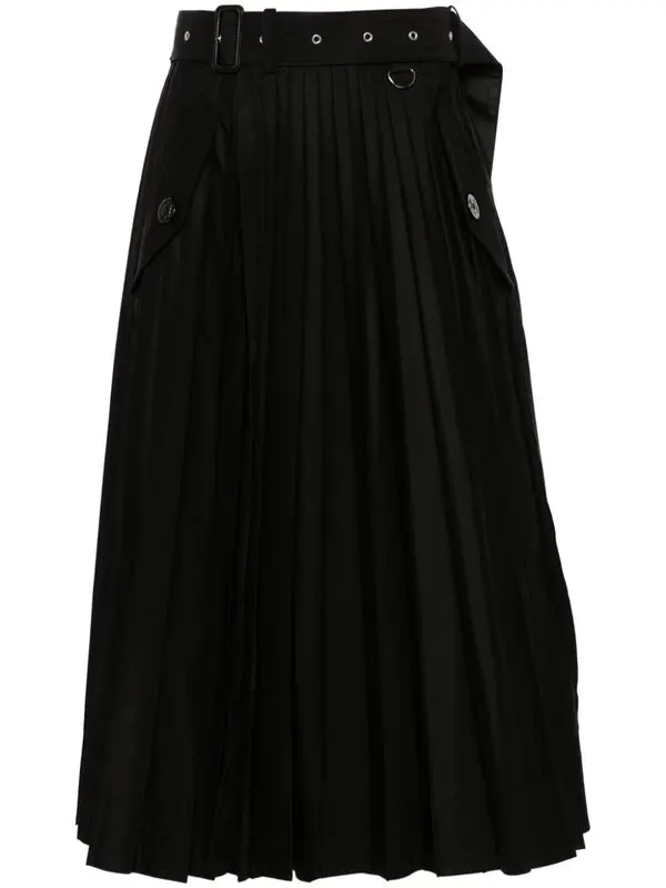 Sacai Plissé Midi Skirt - Black