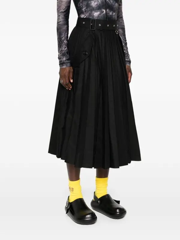 Sacai Plissé Midi Skirt - Black