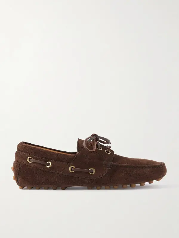 TOD'S Gommino Leather-trimmed Suede Boat Shoes - Brown