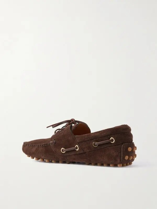TOD'S Gommino Leather-trimmed Suede Boat Shoes - Brown