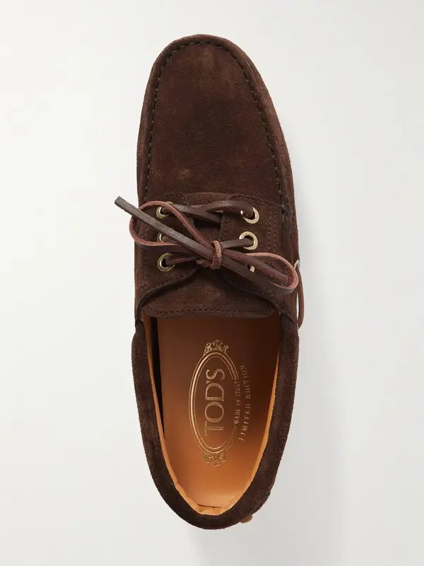 TOD'S Gommino Leather-trimmed Suede Boat Shoes - Brown