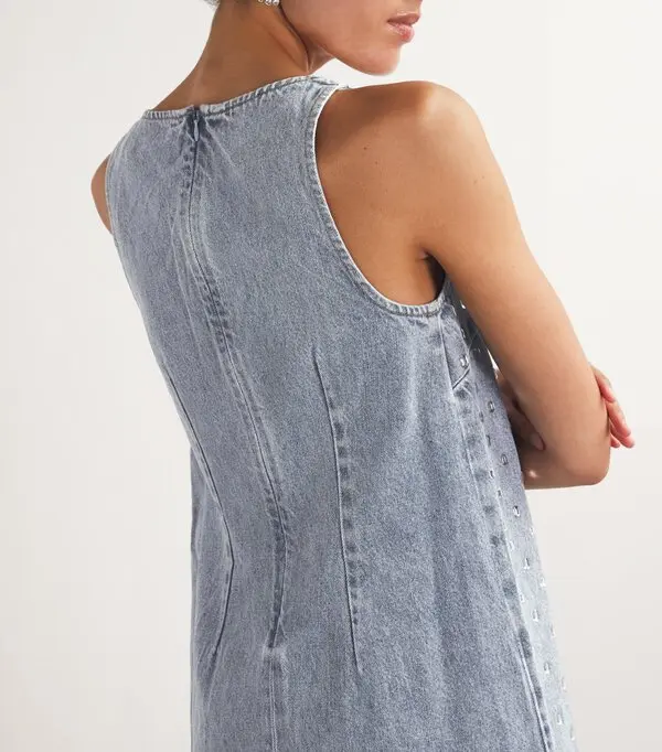 white christmas dresses Self-Portrait Denim Broderie Mini Dress in Blue main image 1