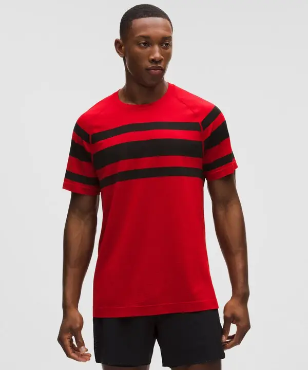 Lululemon Metal Vent Tech Short-sleeve Shirt - League Stripe Oxford Red/oxford Red/black