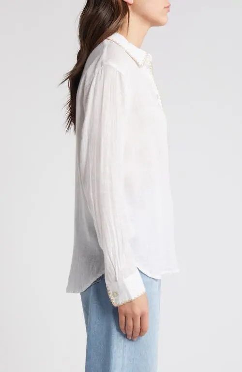 Rails Charli Embroidered Linen-blend Shirt - White Blanket Stich