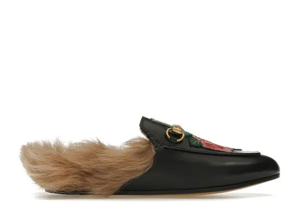 Gucci Floral Embroidered Princetown Mules - Black