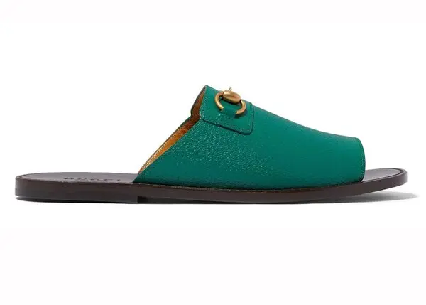 Gucci Horsebit Leather Flat Slides - Green