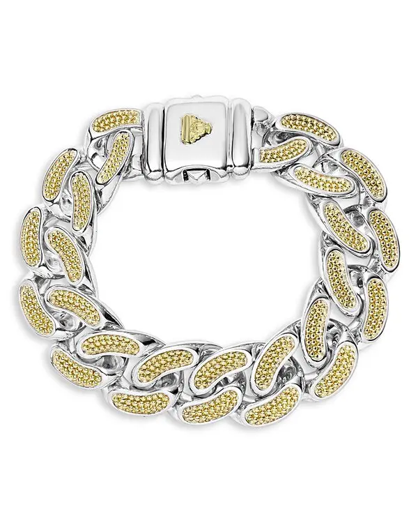 Lagos 18k Yellow Gold And Sterling Silver Anthem Caviar Bead Curb Link Bracelet - Gold/silver