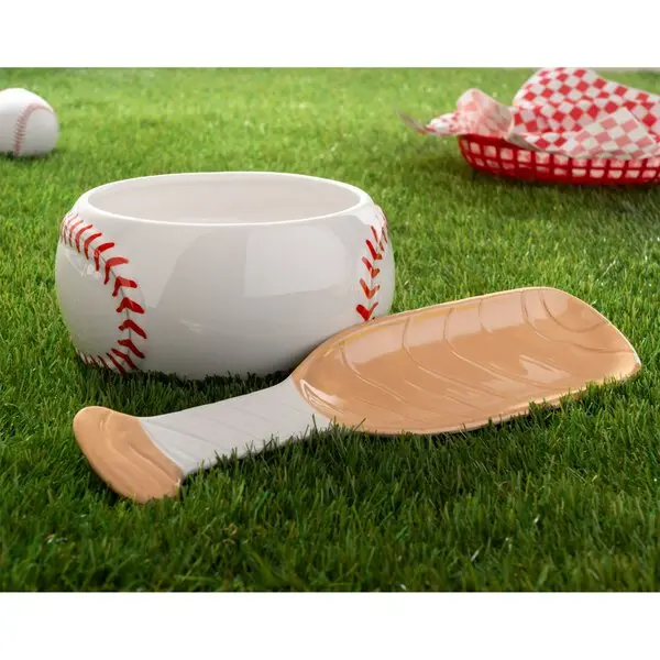 GODINGER 2-piece Baseball Bowl & Bat Serving Set