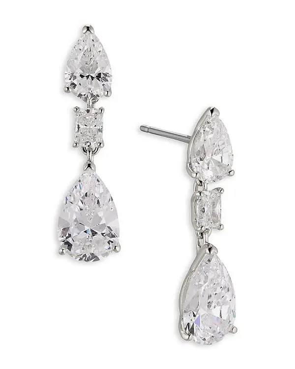 Nadri Halle Cubic Zirconia Triple Drop Earrings - Silver