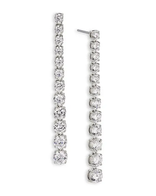 Nadri Cubic Zirconia Graduated Linear Drop Earrings - Silver