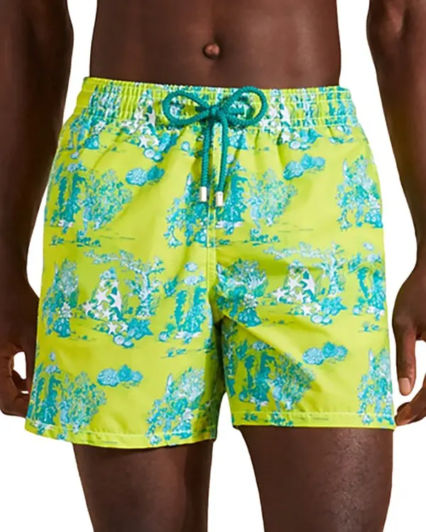 Vilebrequin Moorea Deep Sea Toile De Jouy Print 6" Swim Trunks - Fluorescent Yellow