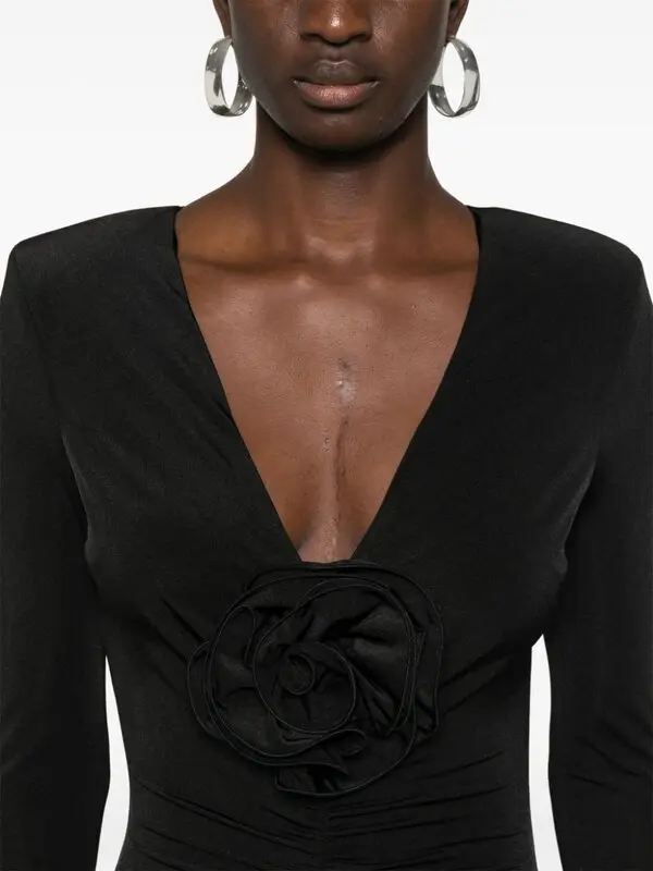 NISSA Floral-appliqué Ruched Gown - Black