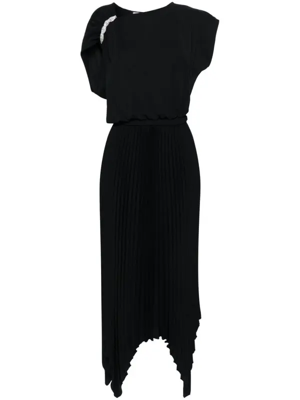 NISSA Asymmetric Pleated Maxi Dress