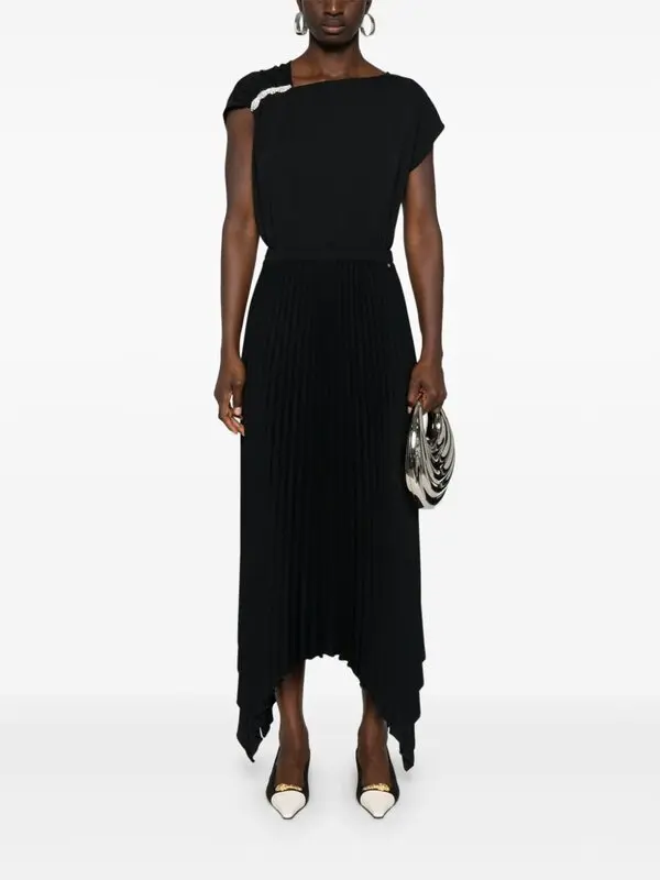 NISSA Asymmetric Pleated Maxi Dress