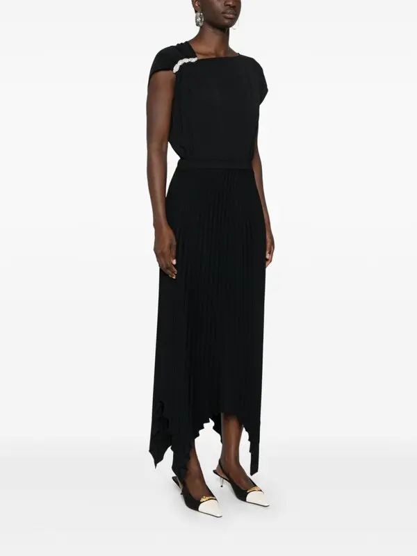 NISSA Asymmetric Pleated Maxi Dress