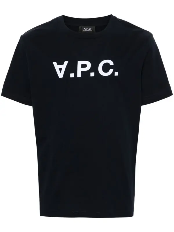 A.p.c. Flocked-logo Cotton T-shirt - Blue