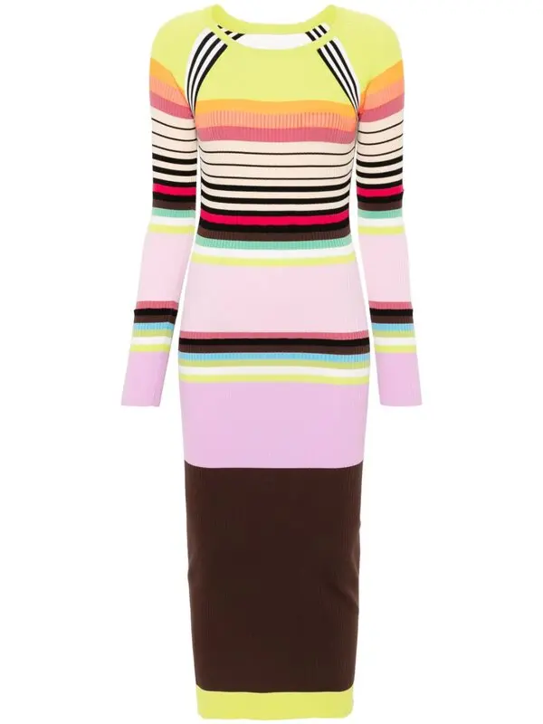 Christopher John Rogers Striped Ribbed-knit Maxi Dress