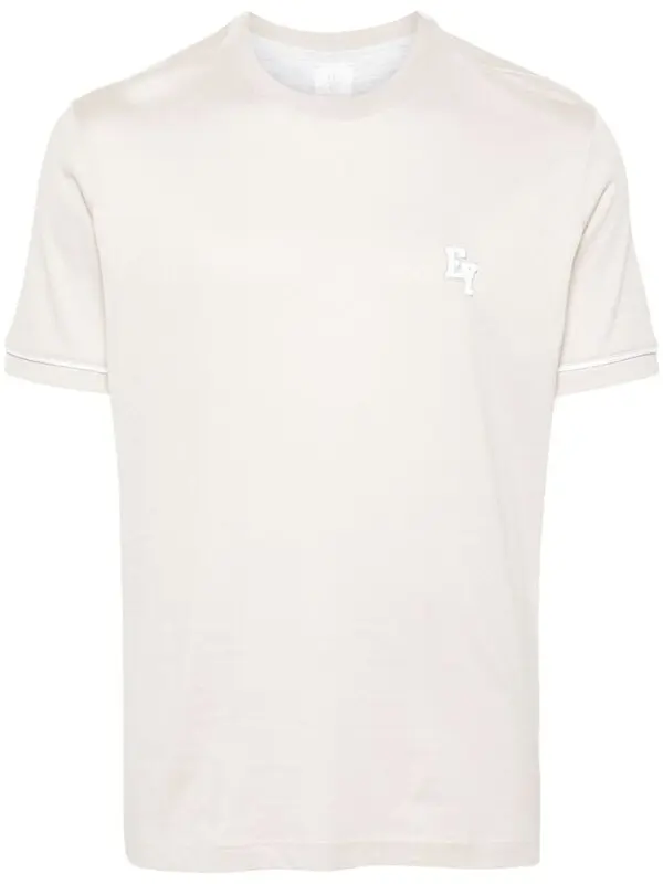 Eleventy Logo-embroidered Cotton T-shirt - Neutrals
