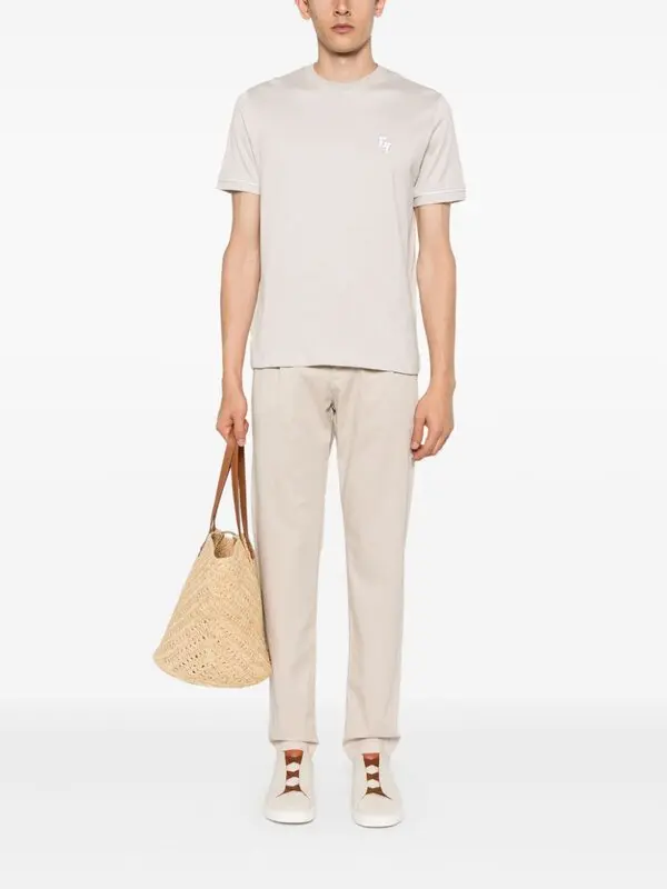 Eleventy Logo-embroidered Cotton T-shirt - Neutrals