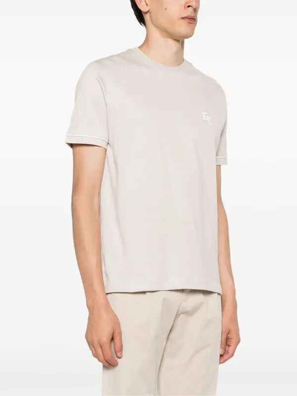 Eleventy Logo-embroidered Cotton T-shirt - Neutrals