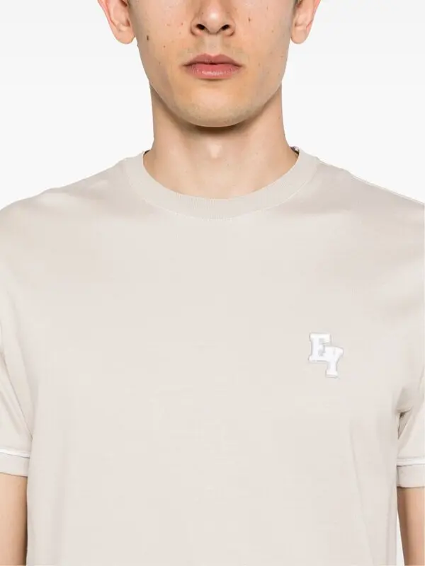 Eleventy Logo-embroidered Cotton T-shirt - Neutrals
