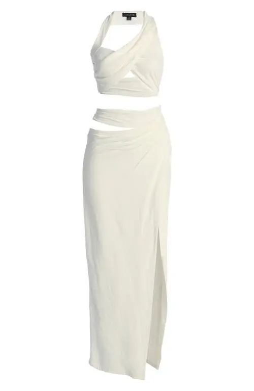 JLUXLABEL Asymmetric Crop Top & Skirt Set - White