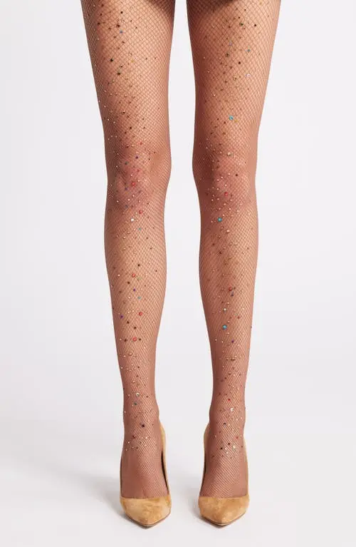 HIGH HEEL JUNGLE Glitter Fishnet Tights - Tan
